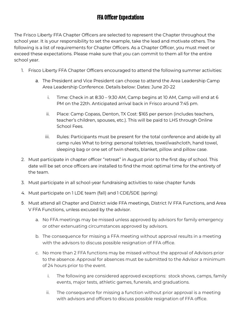 25-26 FFA Officer Expectations | PDF