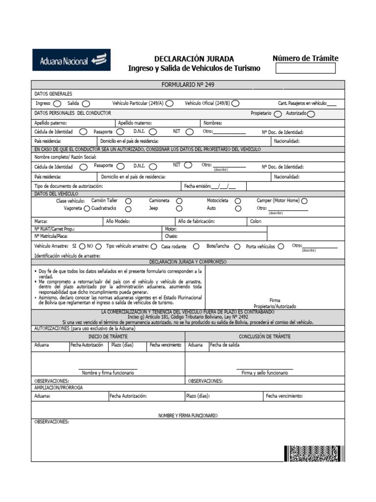 Form 249 Llenado | PDF | aduana | Transporte