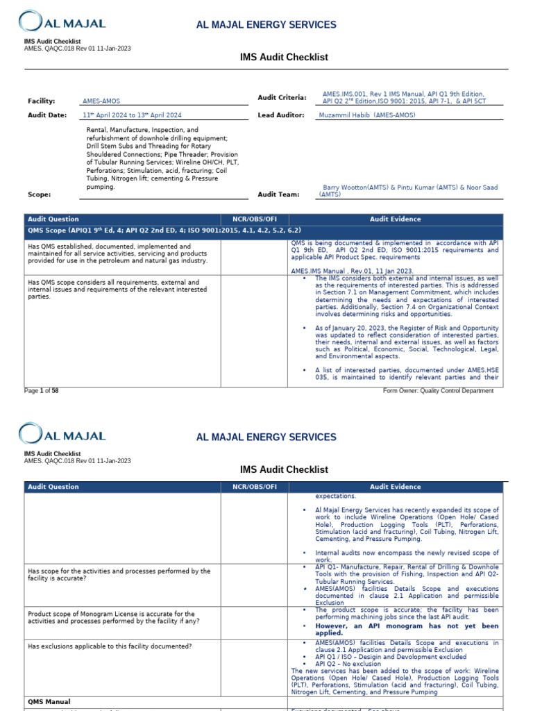 IMS Audit Checklist Overview | PDF | Quality Management System ...