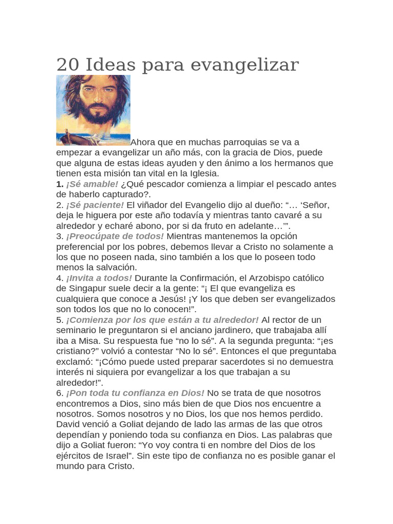 20 Ideas para Evangelizar | PDF | Cristo (título) | Oración