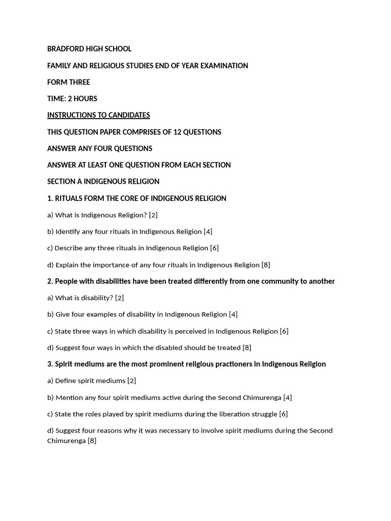 FRS Form 3 Exam | PDF | Rituals | Religious Faiths