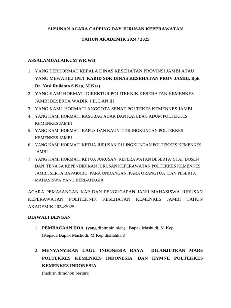 Susunan Acara Capping Day Jurkep 2025 | PDF