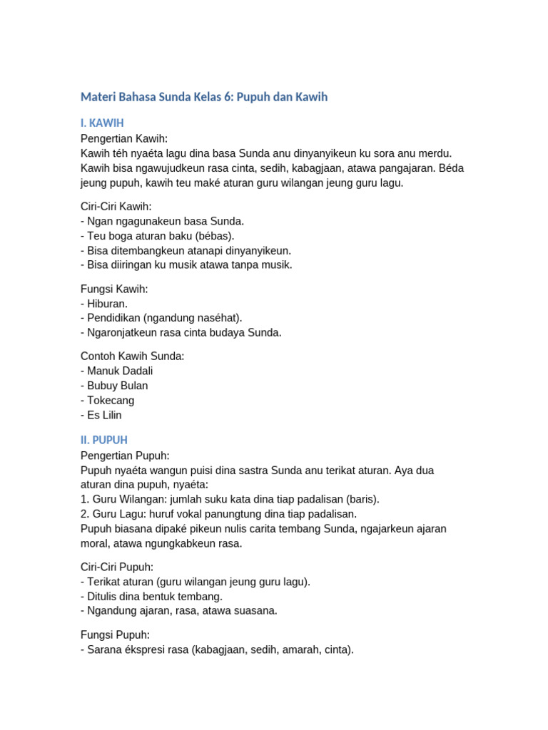 Materi Pupuh Dan Kawih Kelas6 | PDF