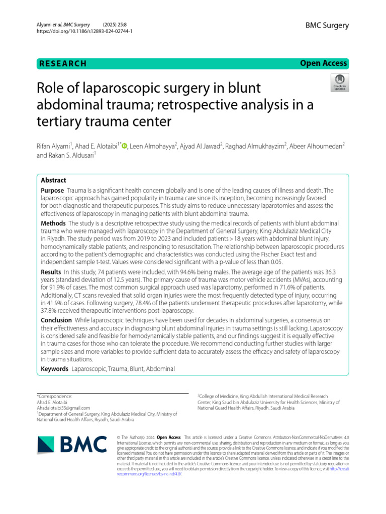 Role of Laparoscopic Surgery in Blunt | PDF | Major Trauma | Surgery