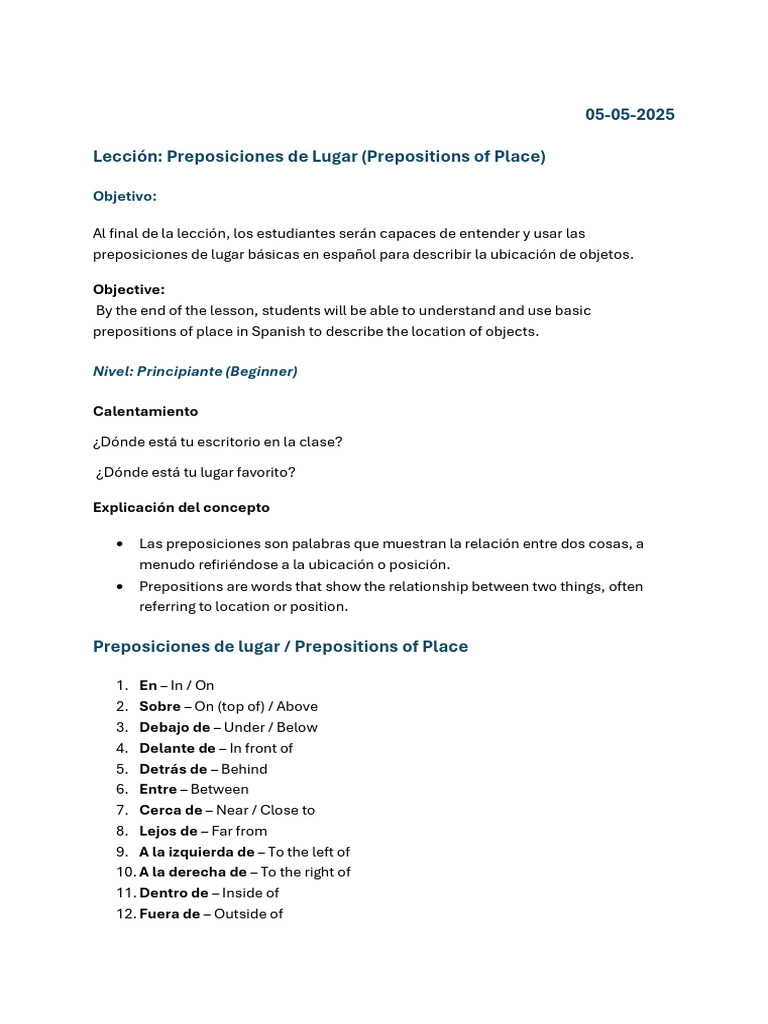 Prepositions of Place | PDF