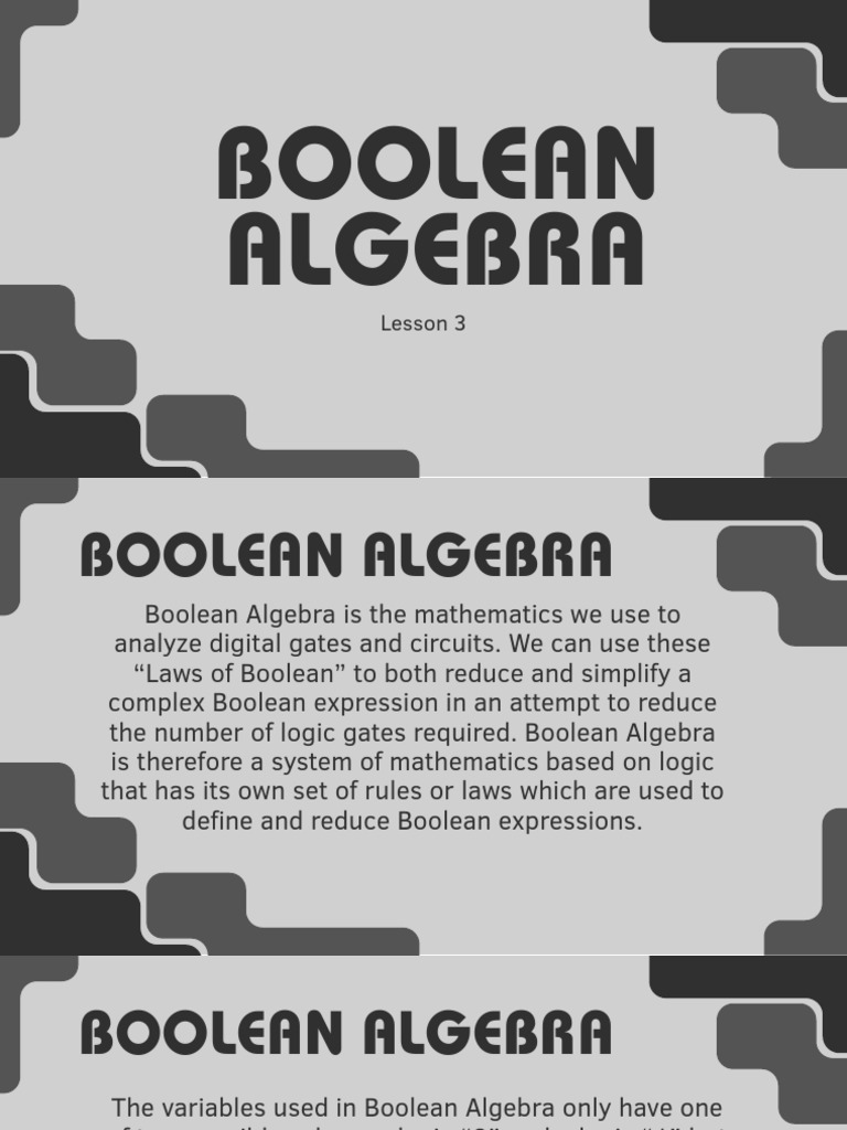 Lesson 3.1 Boolean Algebra | PDF