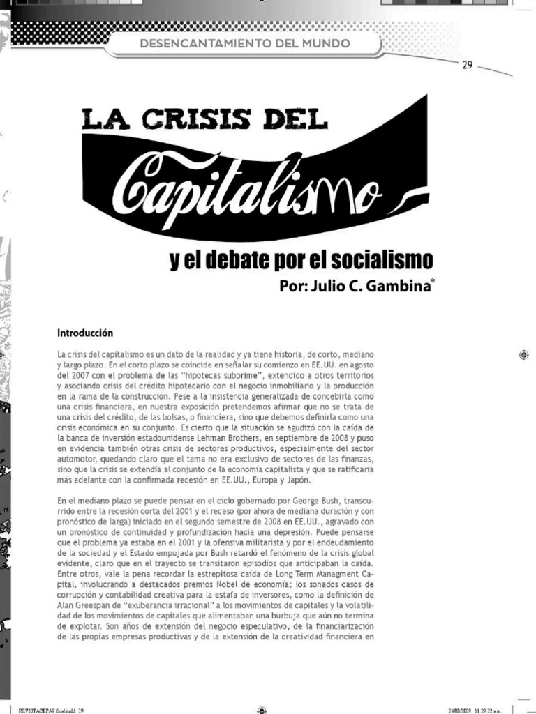 La Crisis Del Capitalismo y El Debate Por El Socialismo - Julio C ...