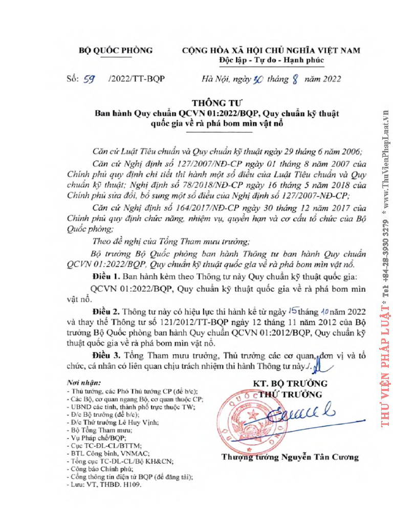 59_2022 TT-BQP QCVN Ra Pha Bom Min | PDF