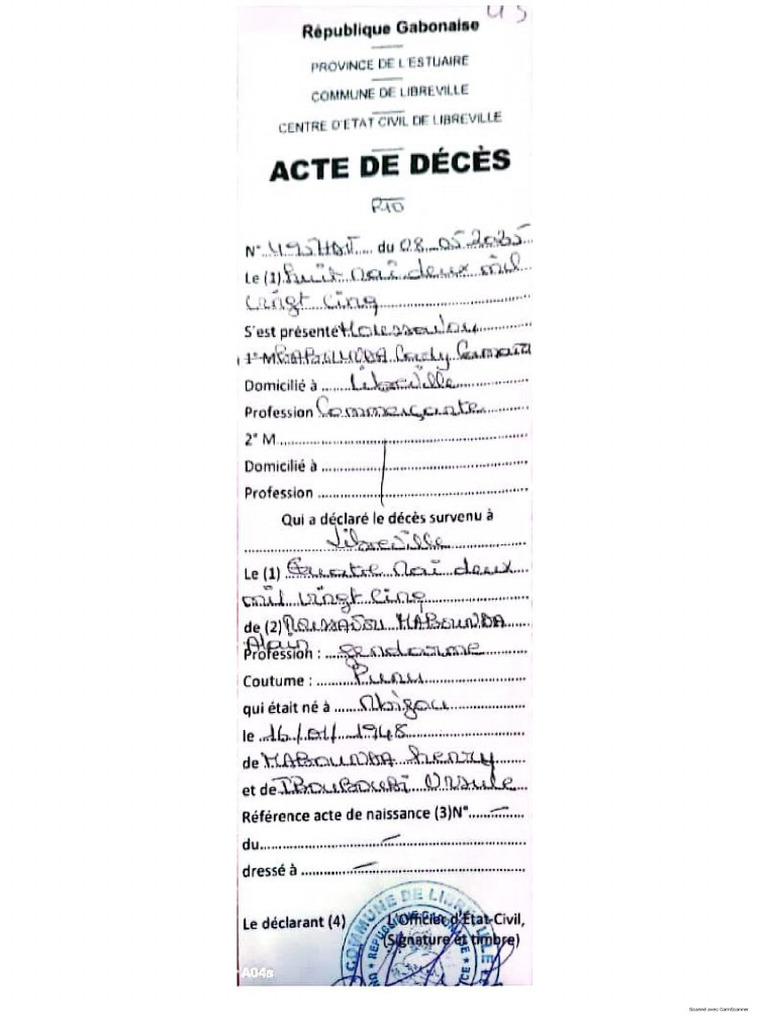 Acte de Décès de PAPA | PDF