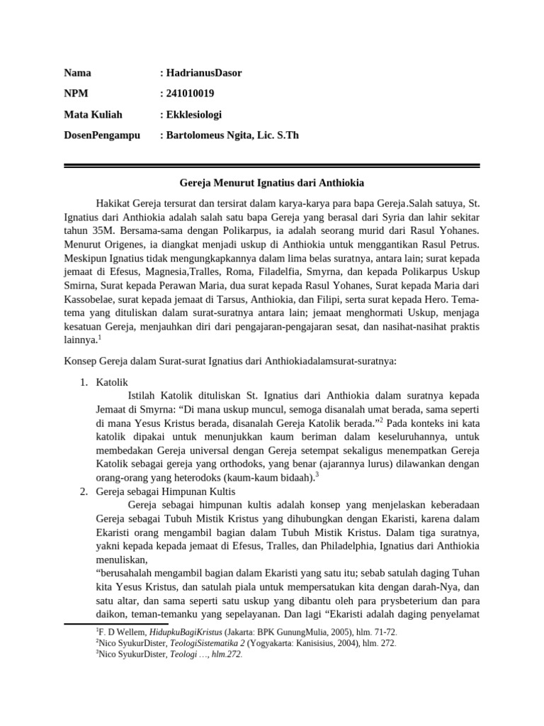 Gereja Menurut Ignatius Dari Anthiokia | PDF