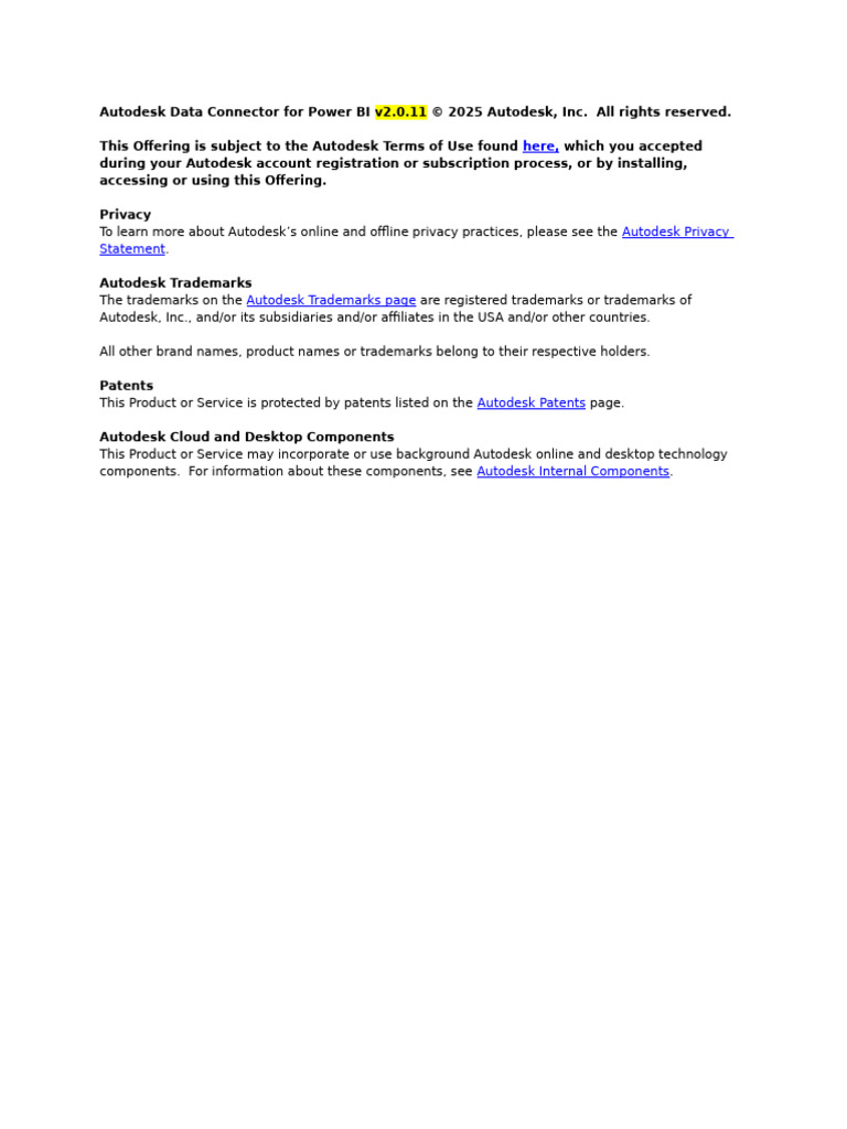 Autodesk Data Connector For Power BI About Box | PDF