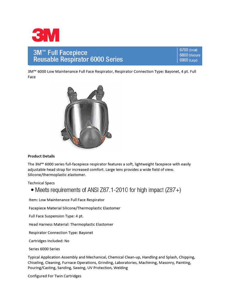3M-6000-SERIES-Dual-Cartridge-FULL-FACE-MASK Ficha Técnica | PDF