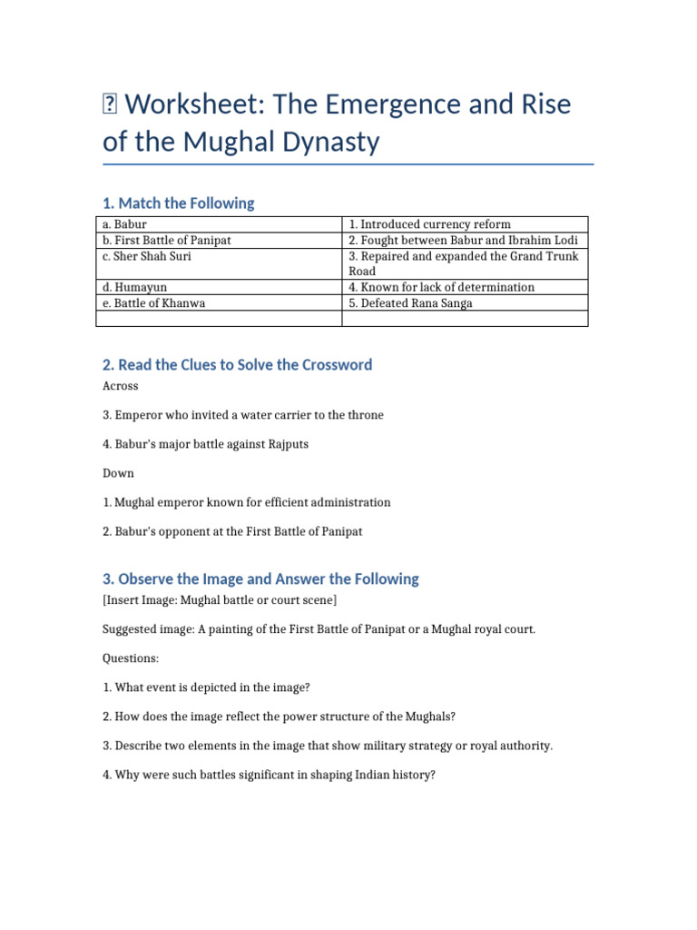 Mughal Dynasty Rise: Worksheet & Activities | PDF