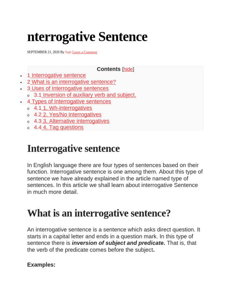 Interrogative Sentence | PDF | Subject (Grammar) | Question