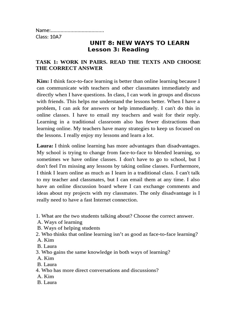 Handout Reading Unit 8 | PDF