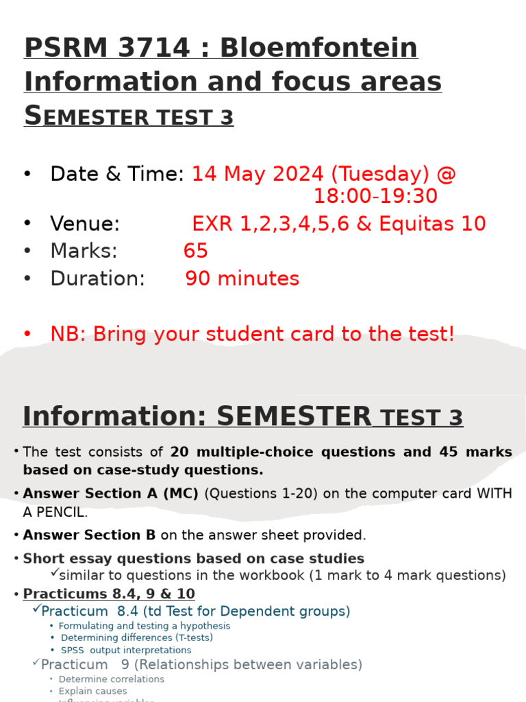 PSRM 3714 Semester Test 3 Details | PDF