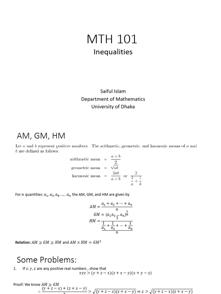 Inequalities | PDF | Inequality (Mathematics) | Mathematical Concepts