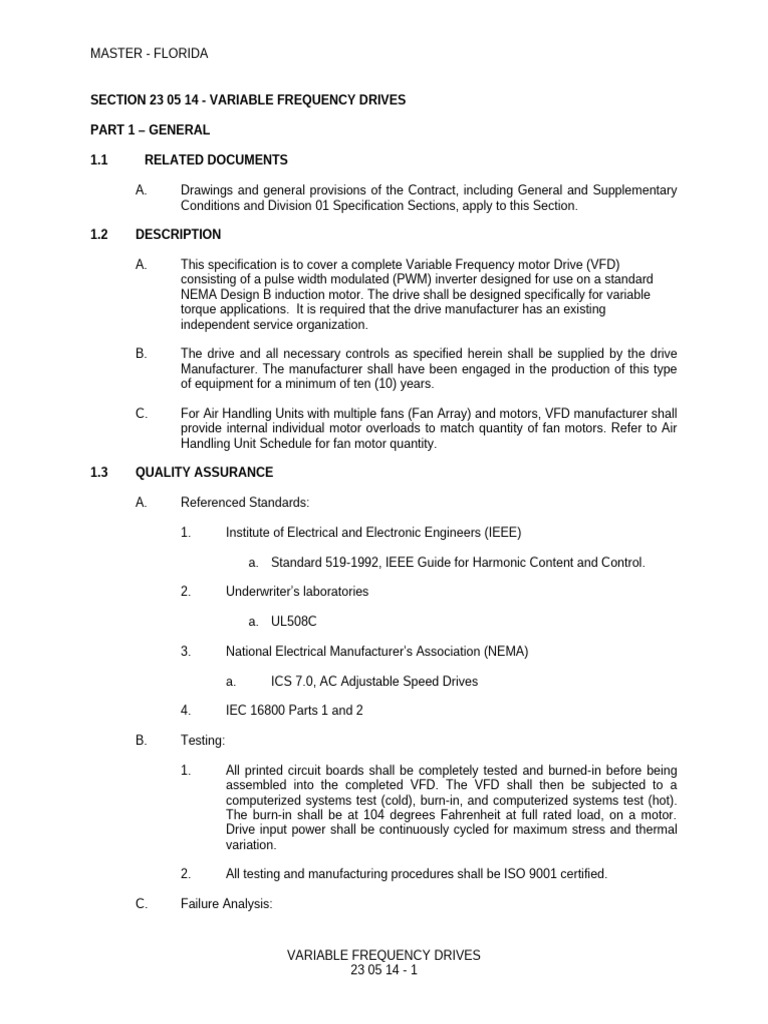 23 05 14 - Variable Frequency Drives | PDF | Electrical Components | Power (Physics)