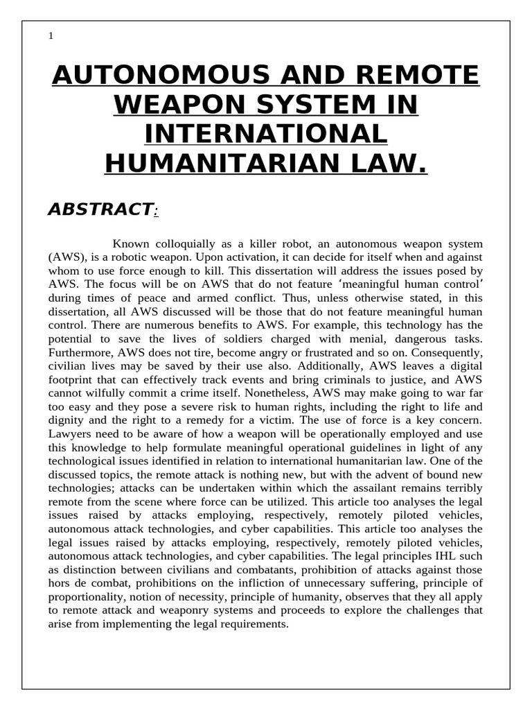 Autonomous and Remote Weapon System in International Humanitarian Law ...