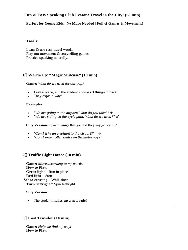 Fun & Easy Speaking Club Lesson: Travel in The City! (60 Min) | PDF ...