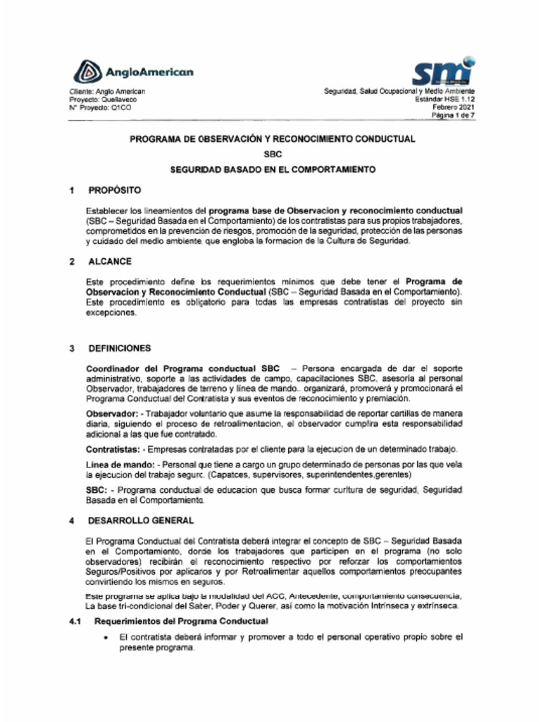 Estandar HSEC 1.12 Seguridad Basado en El Comportamiento | PDF