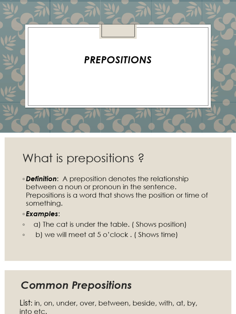 Understanding Prepositions: Types & Examples | PDF