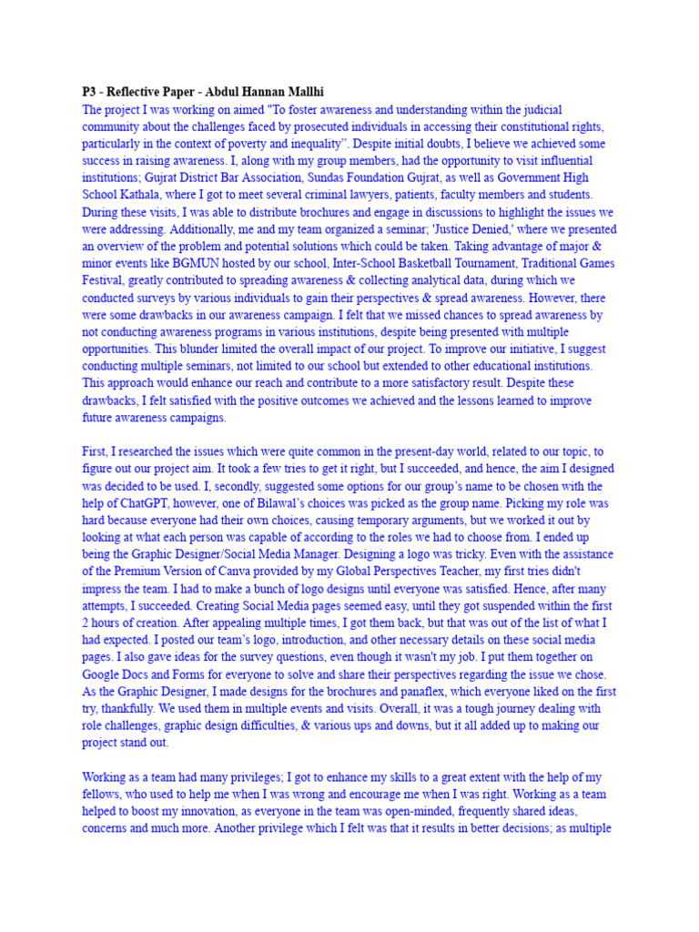 P3 - Reflective Paper - Abdul Hannan Mallhi | PDF | Empathy | Justice