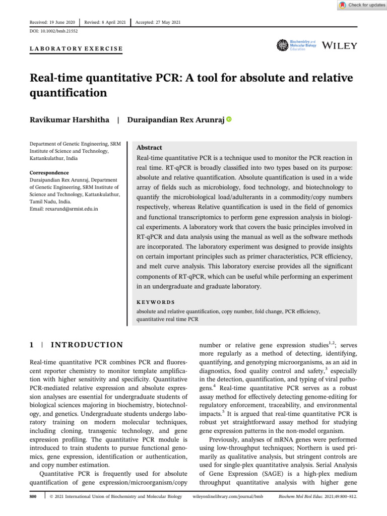 Biochem Molecular Bio Educ - 2021 - Harshitha - Real Time Quantitative ...