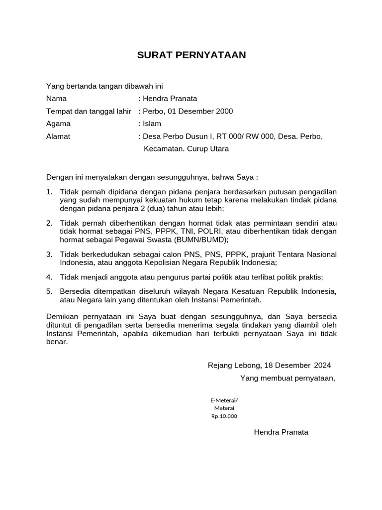 Surat Pernyataan (1) | PDF