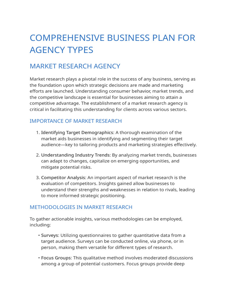 Comprehensive Business Plan For Agency Types | PDF | Marketing Research ...
