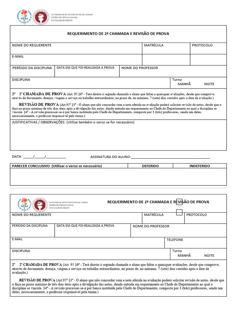 Word - REQUERIMENTO DE 2 CHAMADA E REVISÃO DE PROVA PDF | PDF