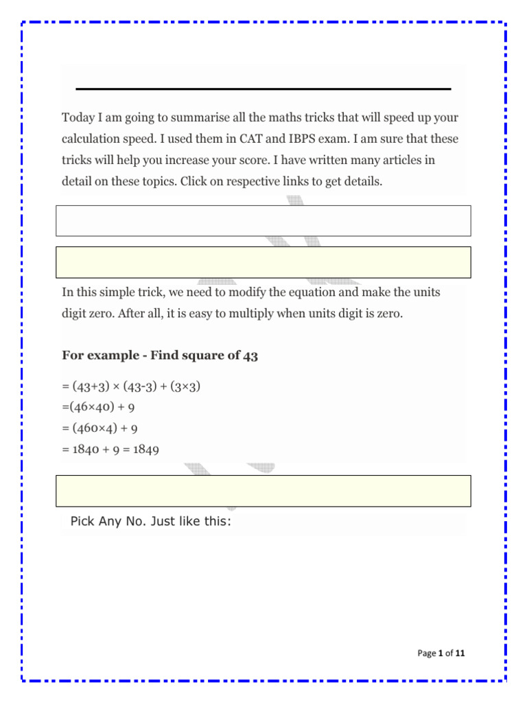 10 Fast Maths Tricks and Shortcuts | PDF | Multiplication | Quadratic Equation