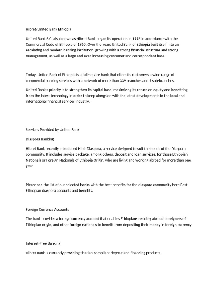 Hibret Bank Services Overview 2025 | PDF | Banks | Islamic Banking And ...