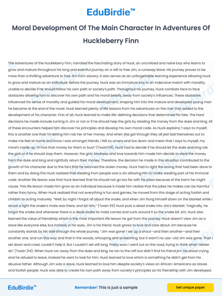 Moral Development of The Main Character in Adventures of Huckleberry ...