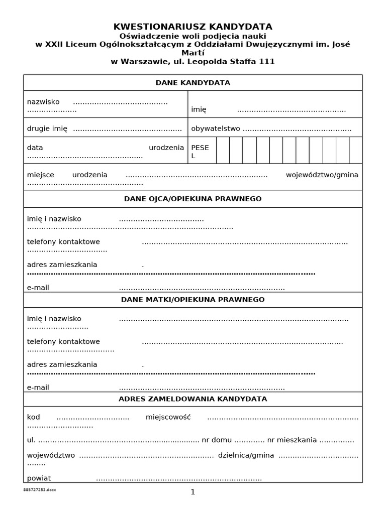 2024 Kwestionariusz Kandydata 2 | PDF