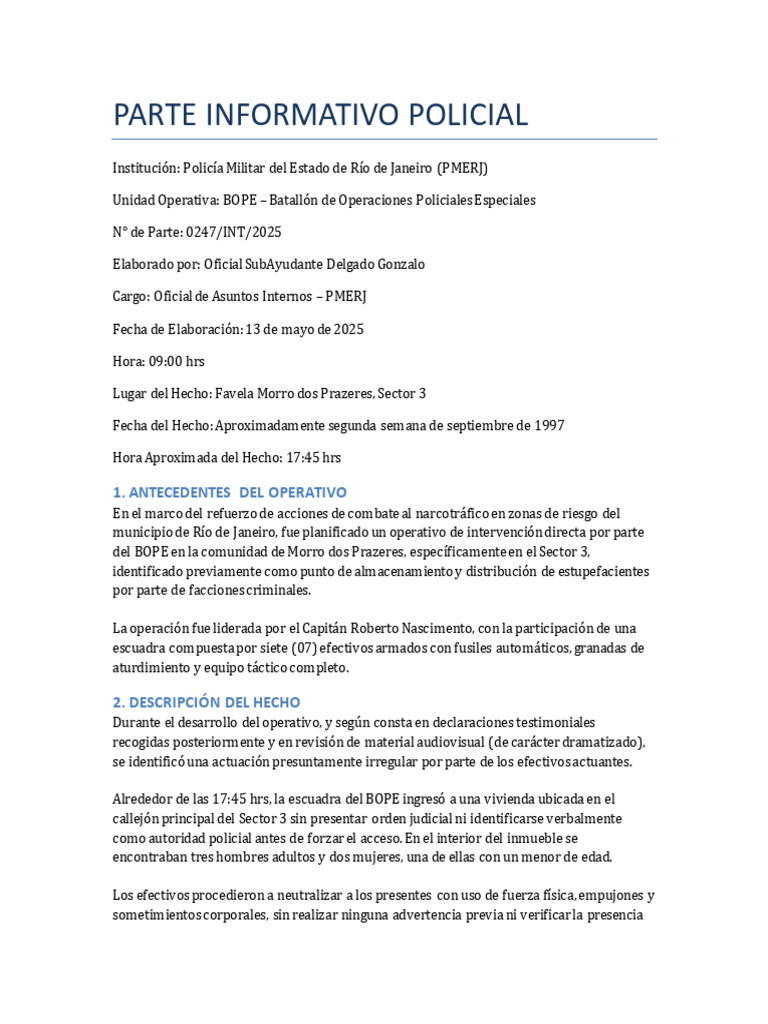 Parte Informativo Tropa de Elite | PDF | Derechos humanos | Policía