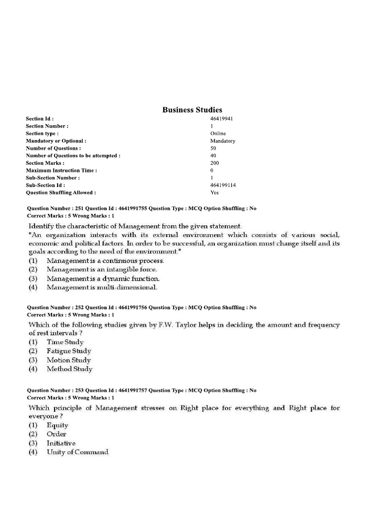 Business Studies Previous Year Question Paper 2004 | PDF