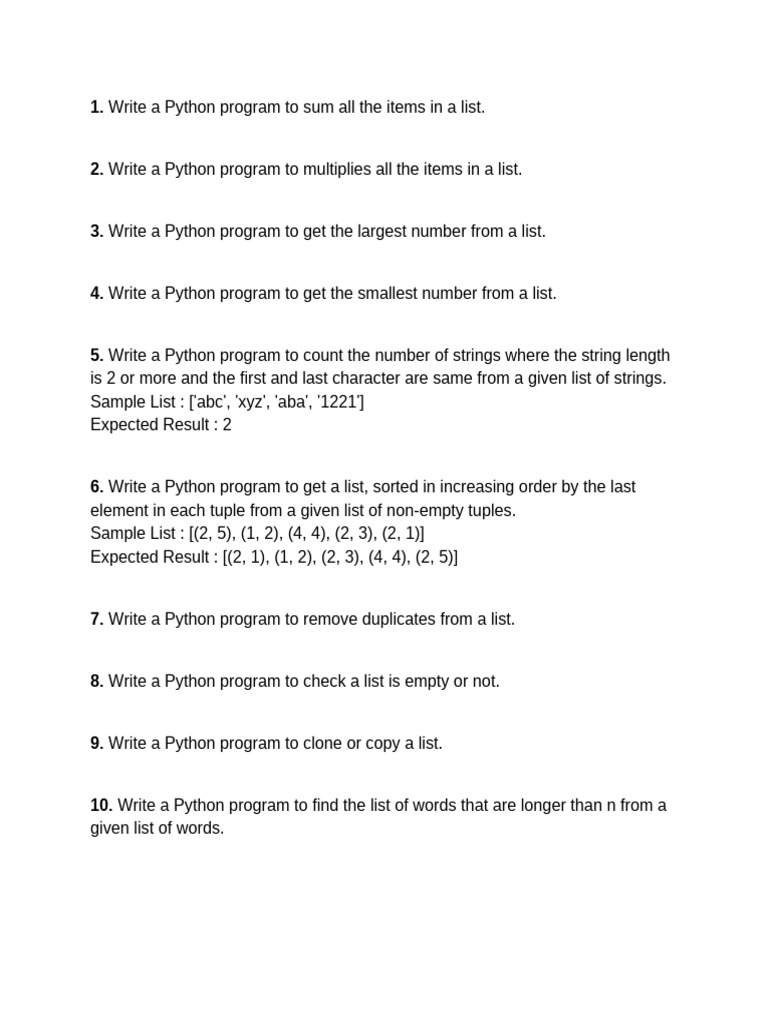 Programs Based On List (71 Programs) | PDF | String (Computer Science ...