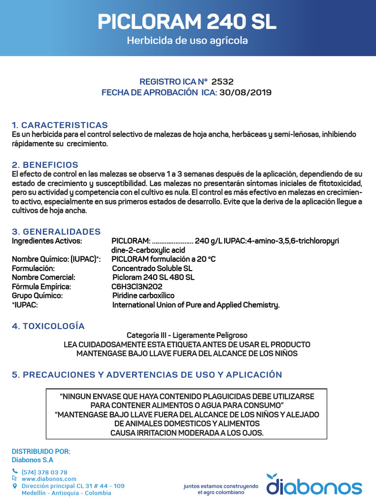 Picloram 240 SL | PDF | Herbicida | Agua
