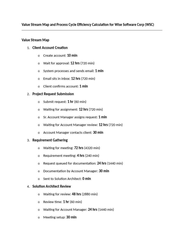 Value Stream Map and Process Cycle Efficiency Calculation For Wise ...
