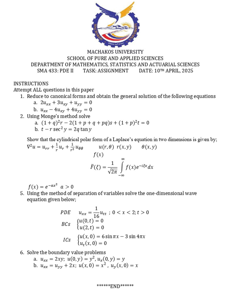 Sma 433 - Pde Ii - Assignment@10th April, 2025 | PDF