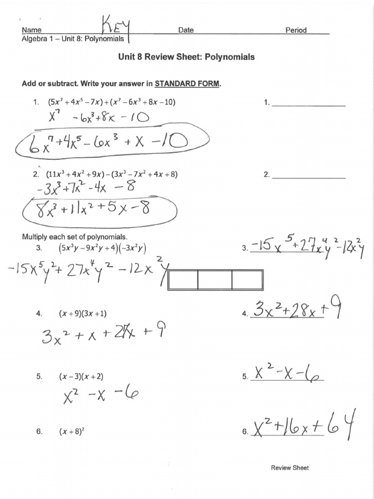 24-25 Polynomials Review Packet KEY | PDF