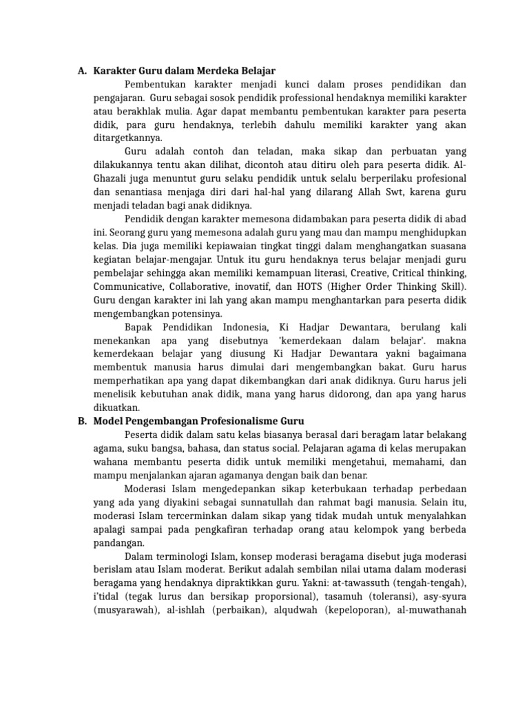 Karakter Guru Dalam Merdeka Belajar | PDF