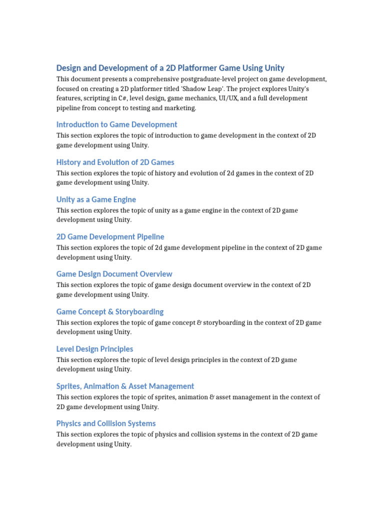 2D_Platformer_Game_Dev_Project | PDF | Unity (Game Engine) | Software Development