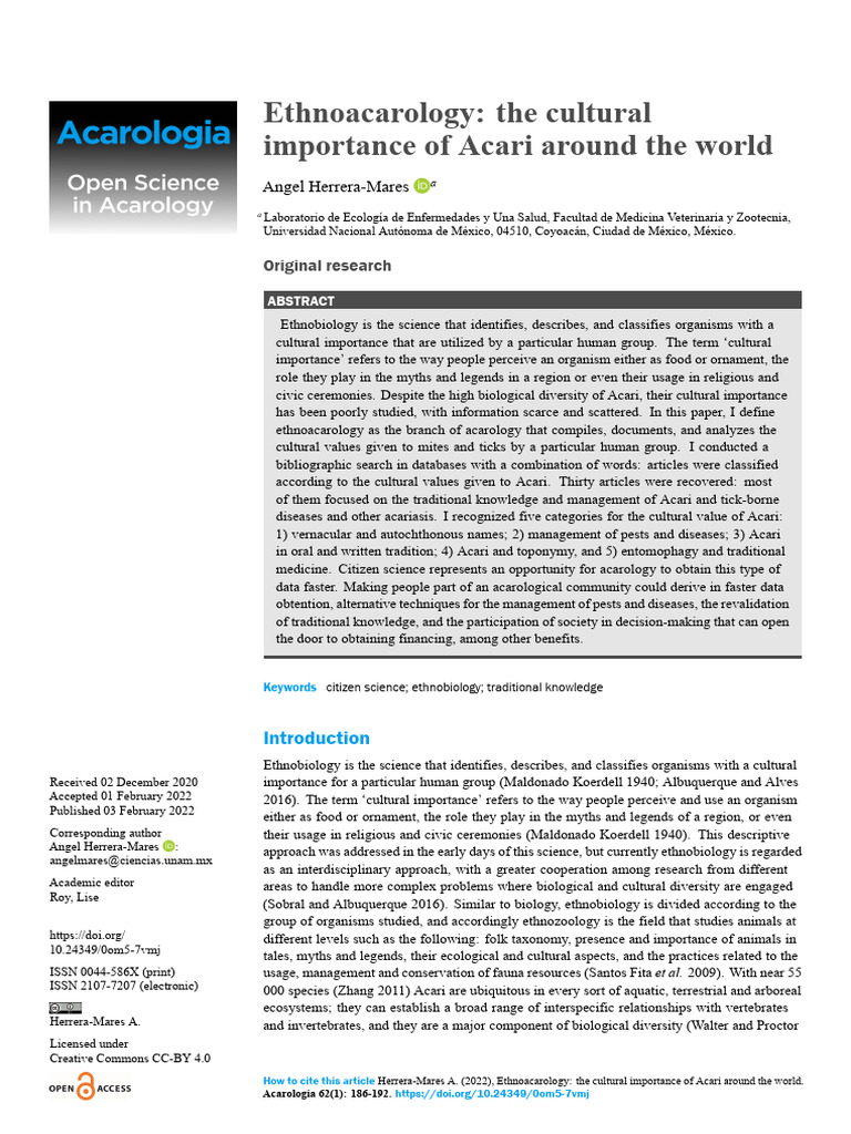 Etno Acarologia | PDF | Science | Taxonomy (Biology)