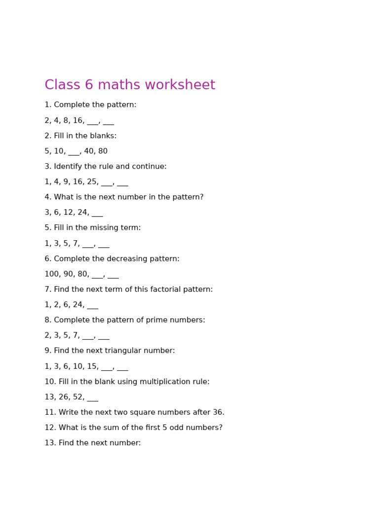 Class 6 Mayhs Worksheet | PDF