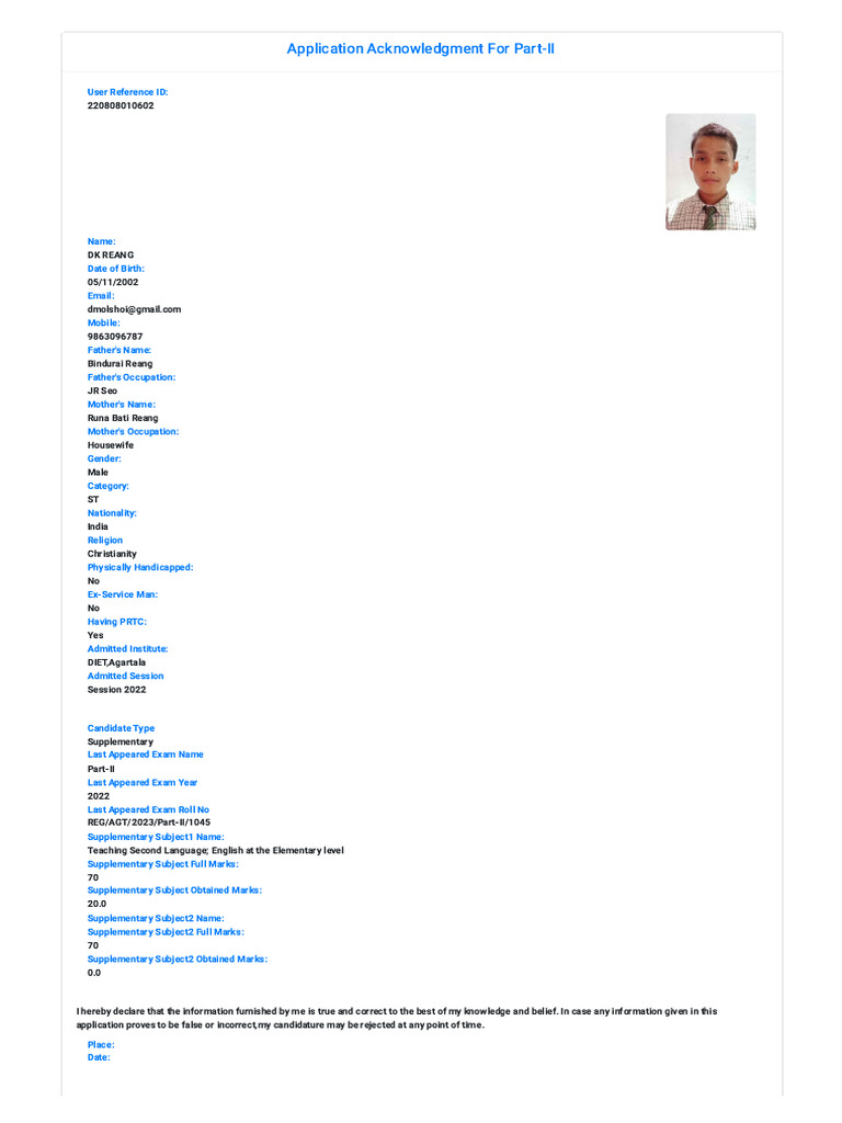 SCERT - Application Acknowledgment | PDF