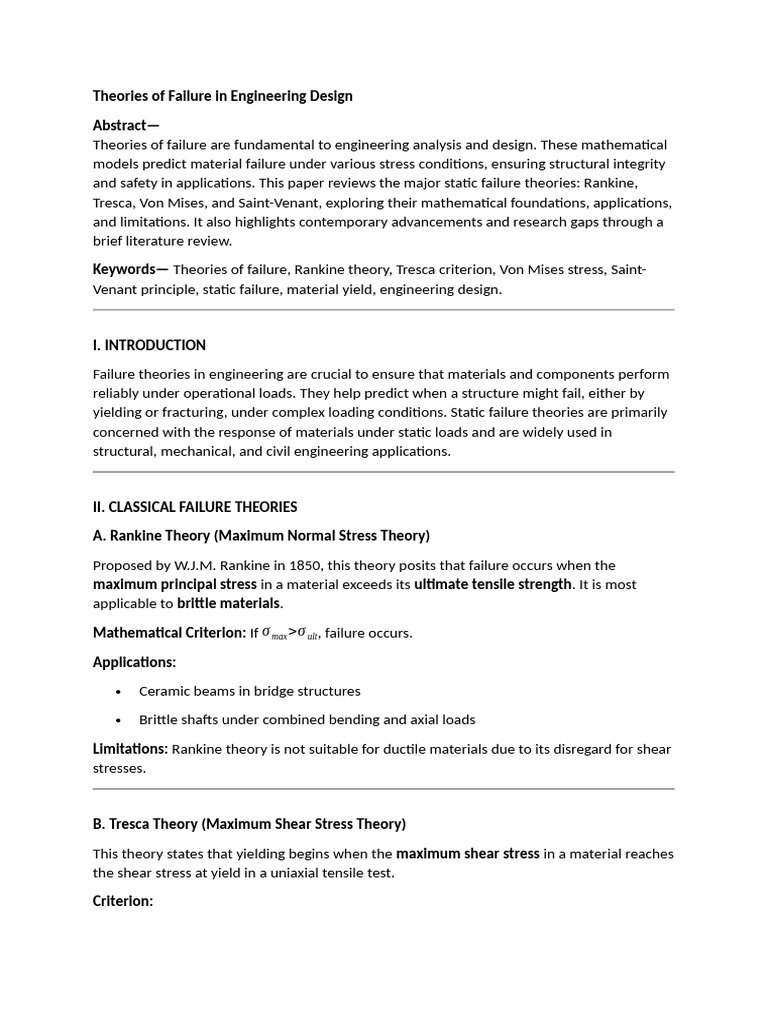Theories of Failure in Engineering Design | PDF | Stress (Mechanics ...