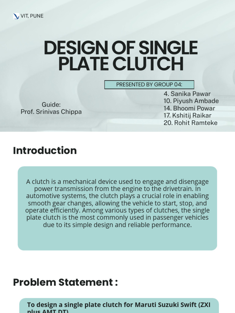 Single Plate Clutch Design Overview | PDF | Clutch | Friction