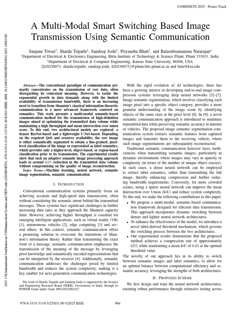 A Multi-Modal Smart Switching Based Image Transmission Using Semantic Communication | PDF ...